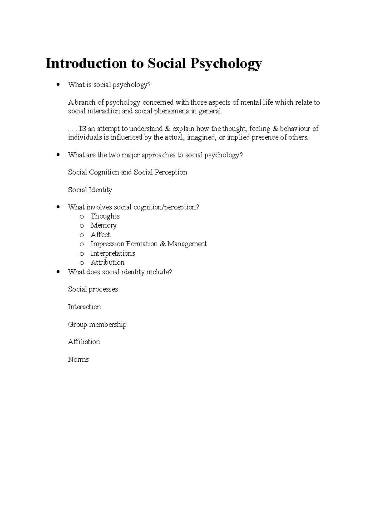 Introduction to Social Psychology - ... IS an attempt to understand ...