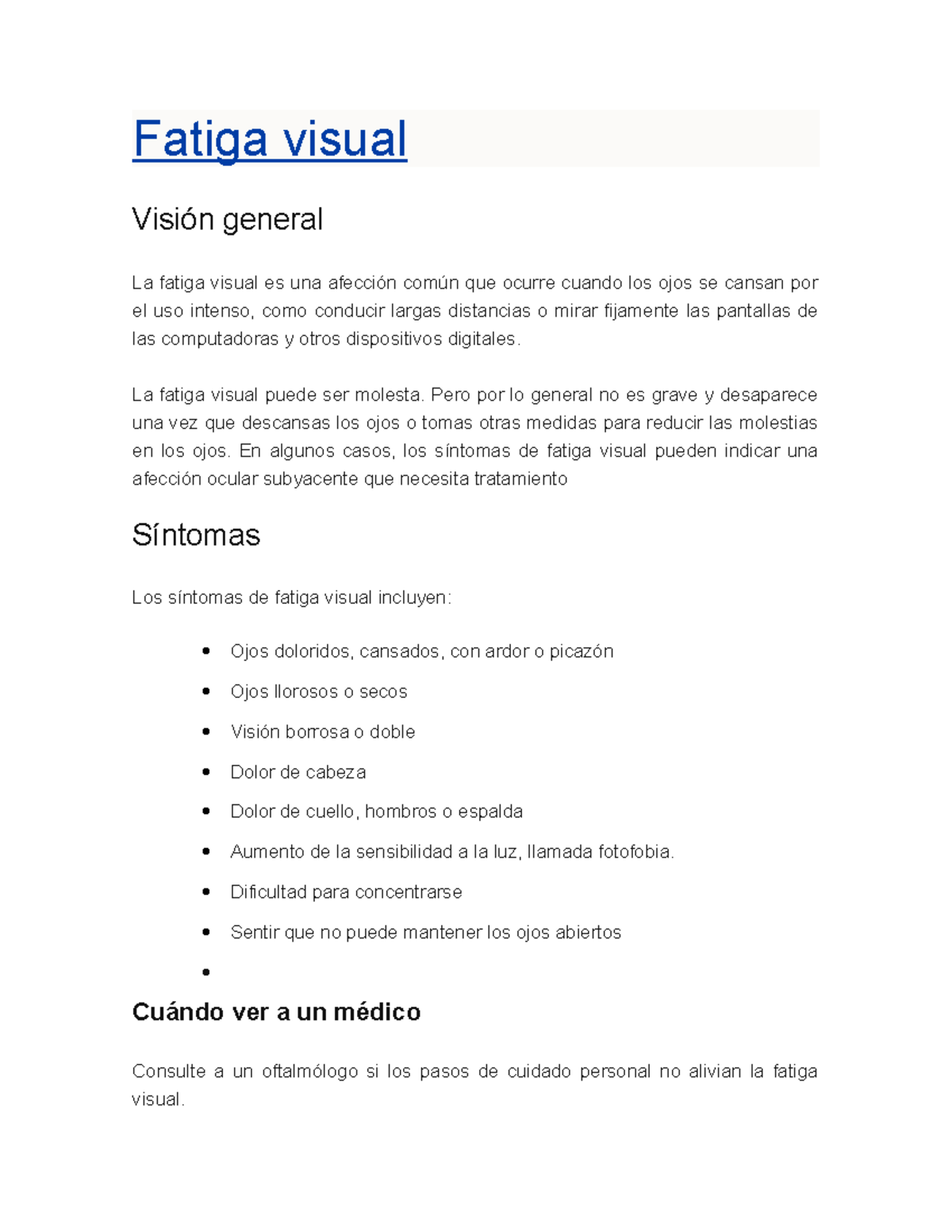Eyestrain - Nbhhh - Fatiga visual Visión general La fatiga visual es ...
