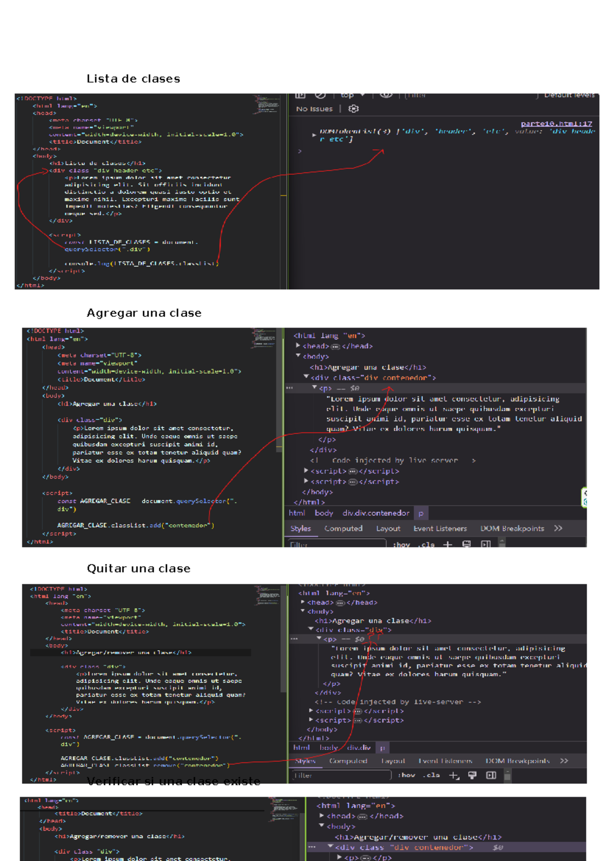 Manejo del dom parte 2 - Lista de clases Agregar una clase Quitar una clase Verificar si una ...