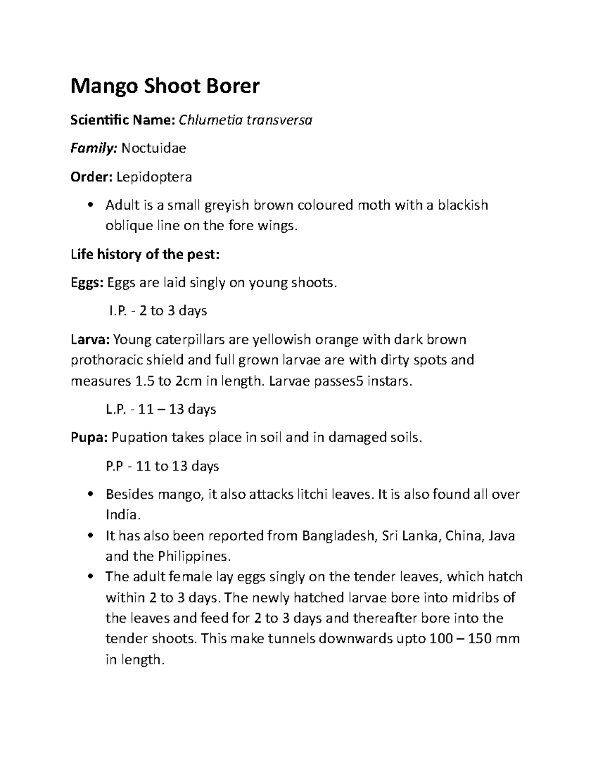 Mango Shoot Borer - Mango Shoot Borer Scientific Name: Chlumetia ...