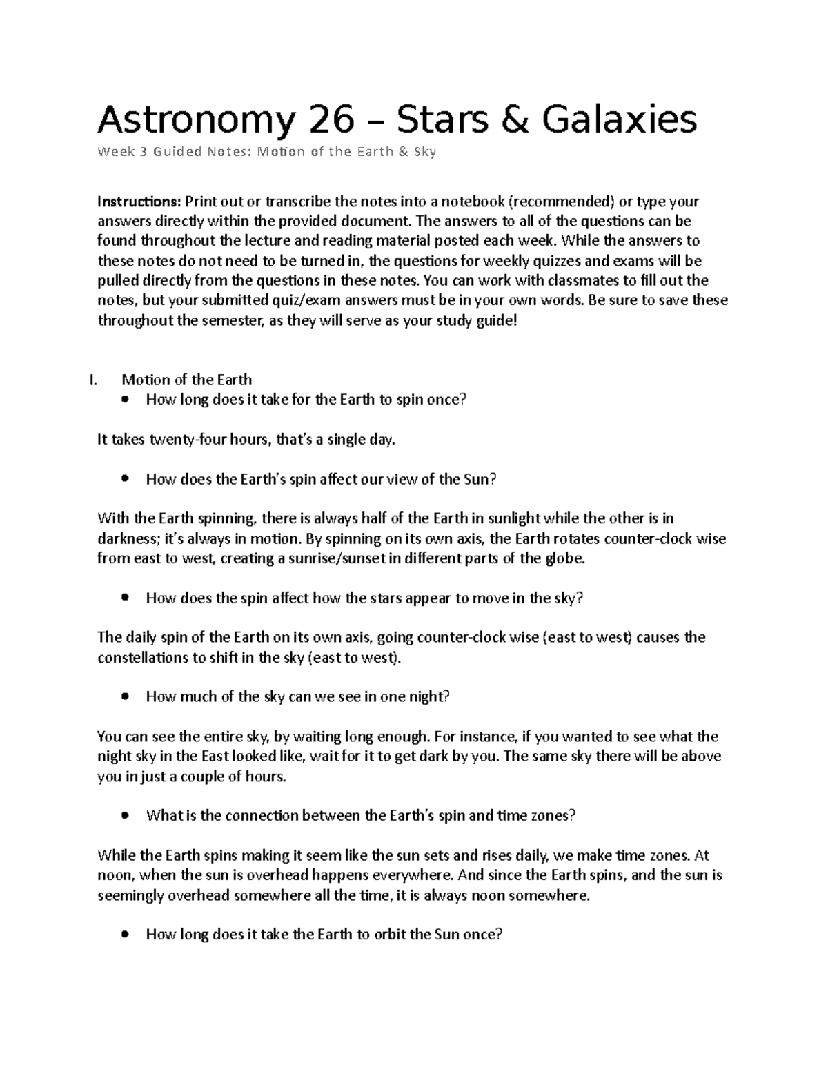 Guided Notes-3 Earth Sky Motion - Astronomy 26 – Stars & Galaxies Week ...