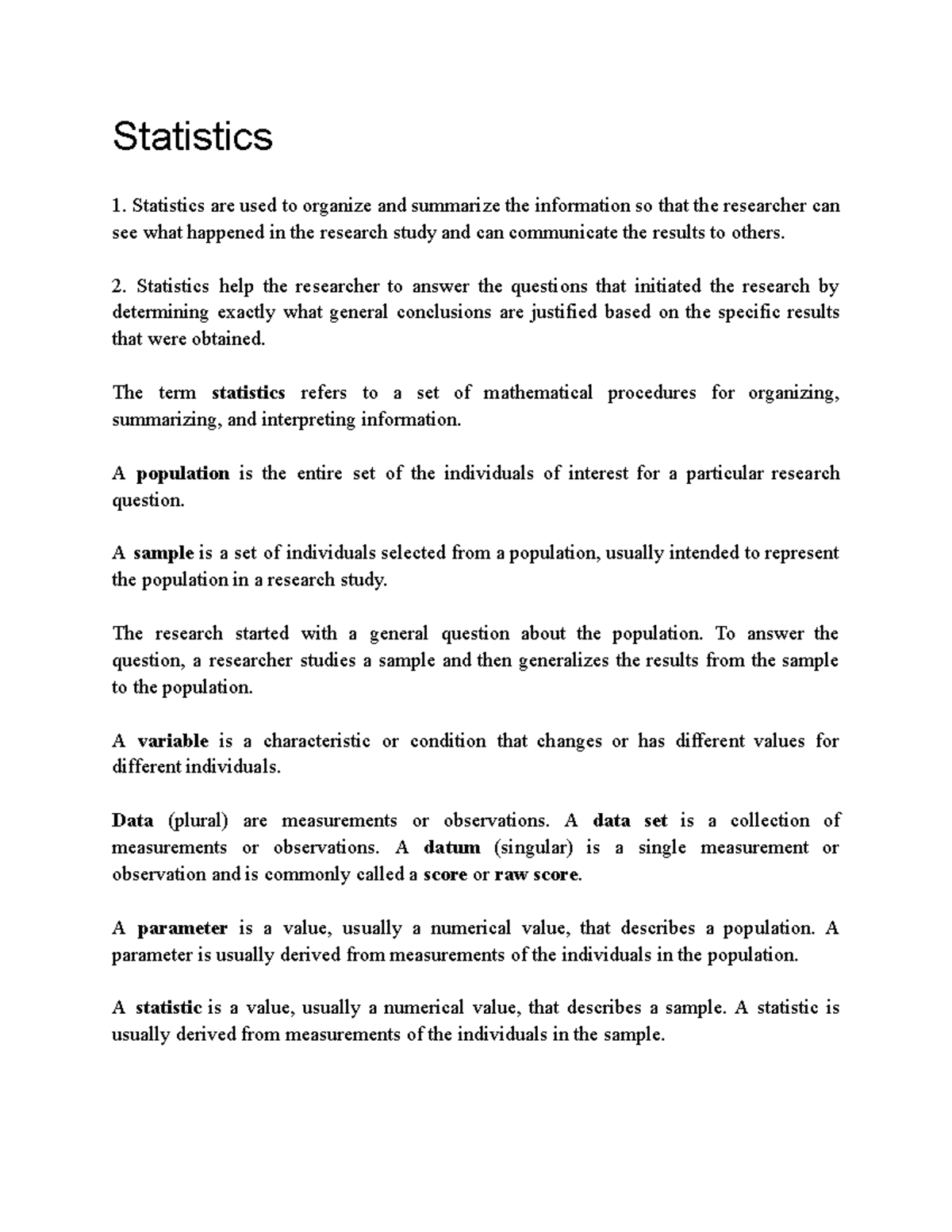 Statistics in psychological research - Statistics Statistics are used ...