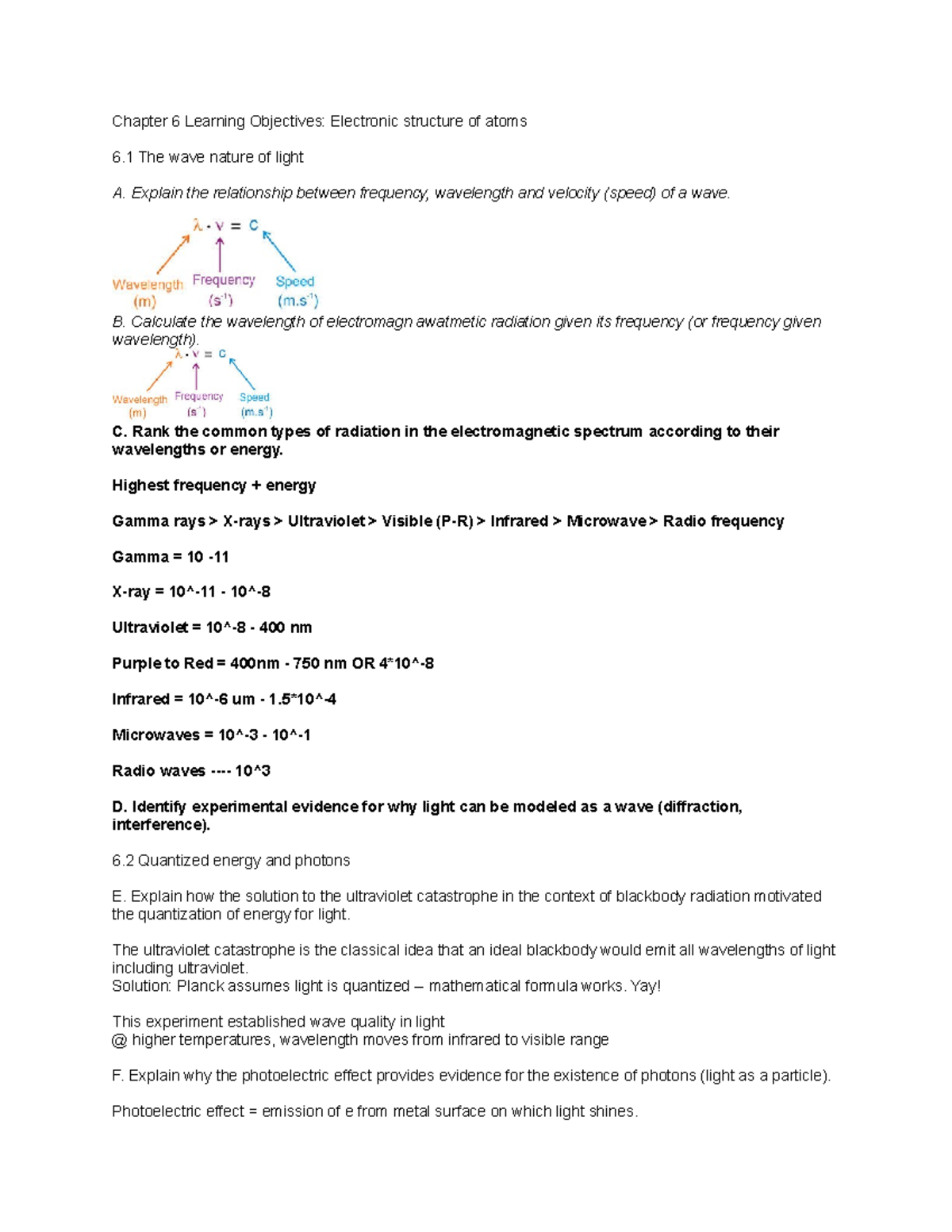 Chapter 6 Electronic Structure of Atoms Principles of Chemistry I ...