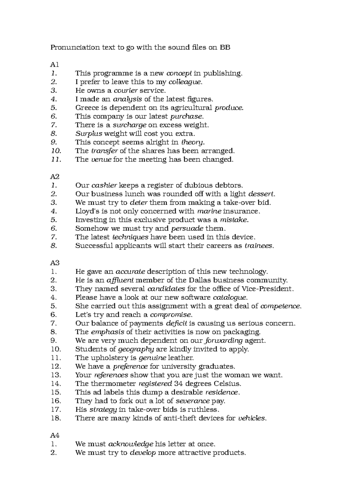 PIP text - Pronunciation text to go with the sound files on BB A This ...