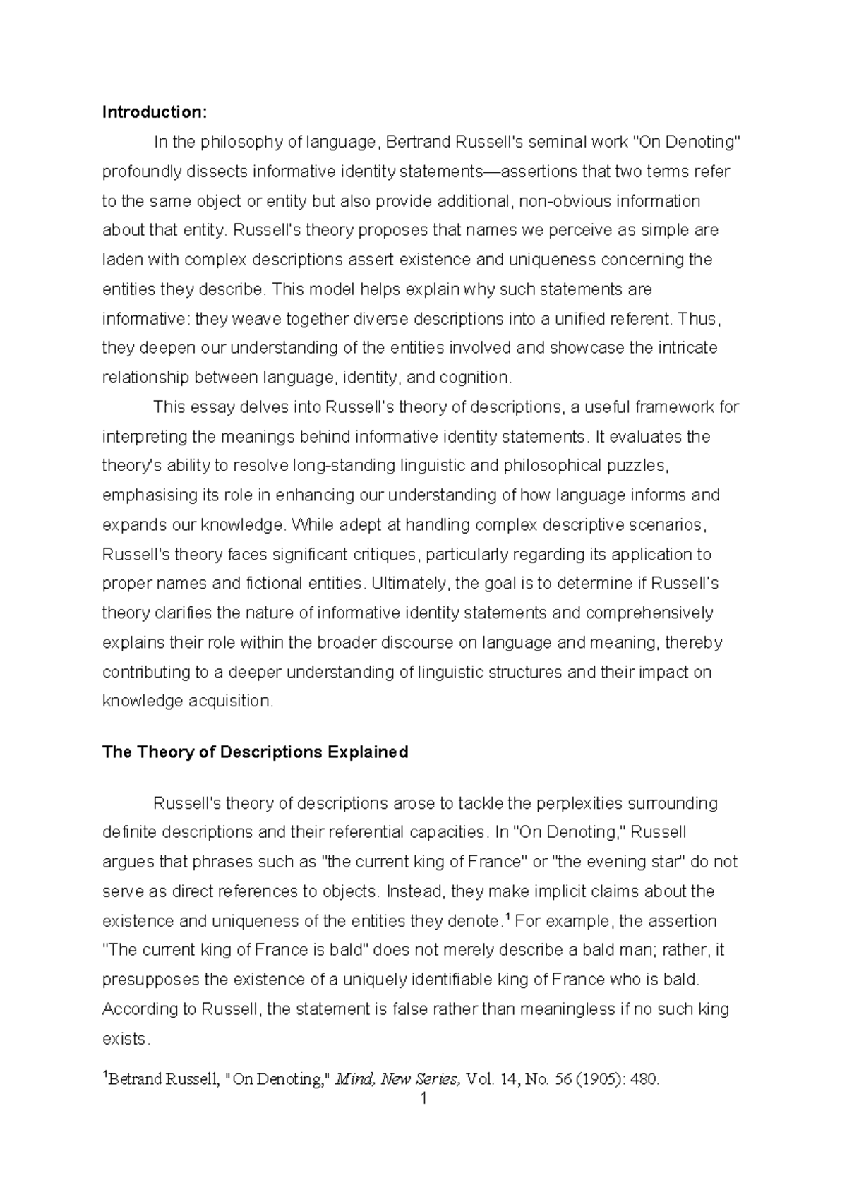 Informative identity statements - Introduction: In the philosophy of ...