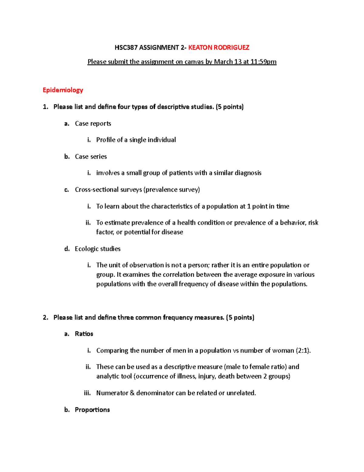 Lecture assignment 2- HSC 387 - HSC387 ASSIGNMENT 2- KEATON RODRIGUEZ Please submit the ...