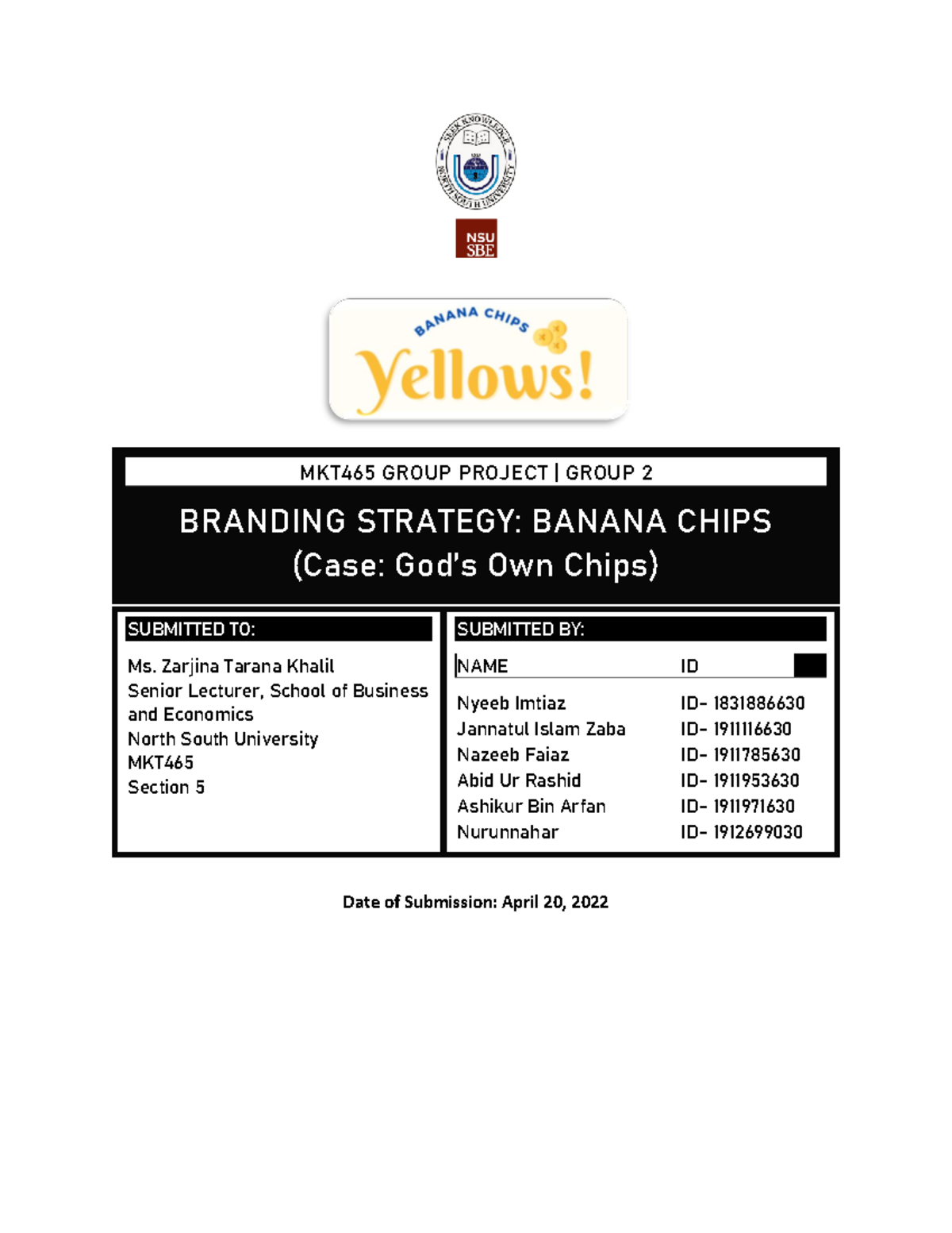 MKT465 Group 2 Gods Own Chips Yellows - Date of Submission: April 20 ...
