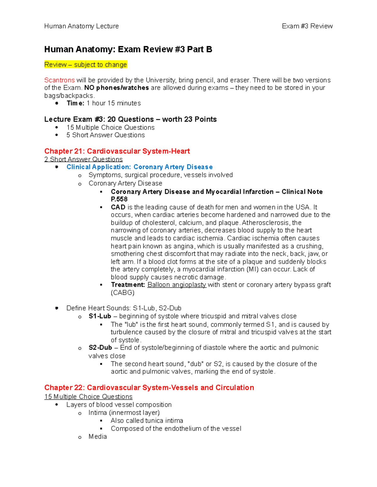 Exam 3 Review - Part B - Human Anatomy Lecture Exam #3 Review Human ...