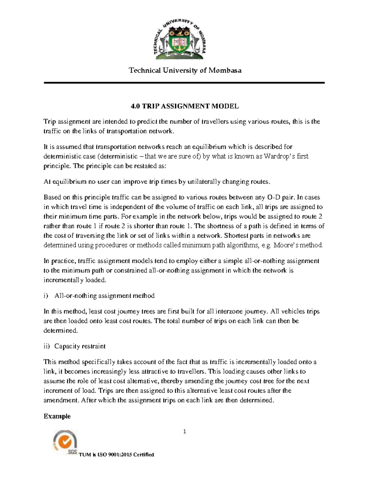 4.0 TRIP Assignment Model - 1 Technical University of Mombasa 4 TRIP ...