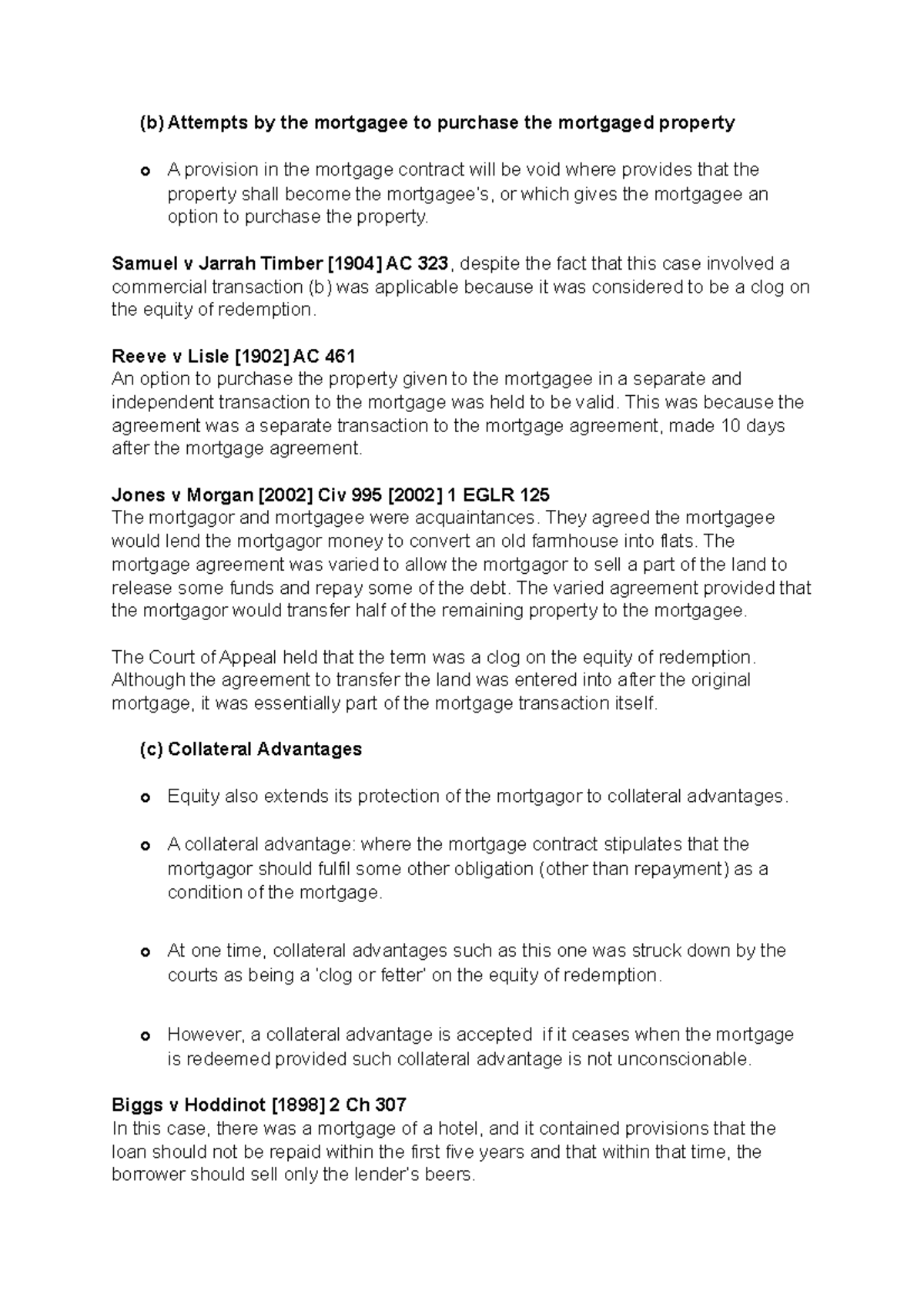 Mortgages part 3 - (b) Attempts by the mortgagee to purchase the ...