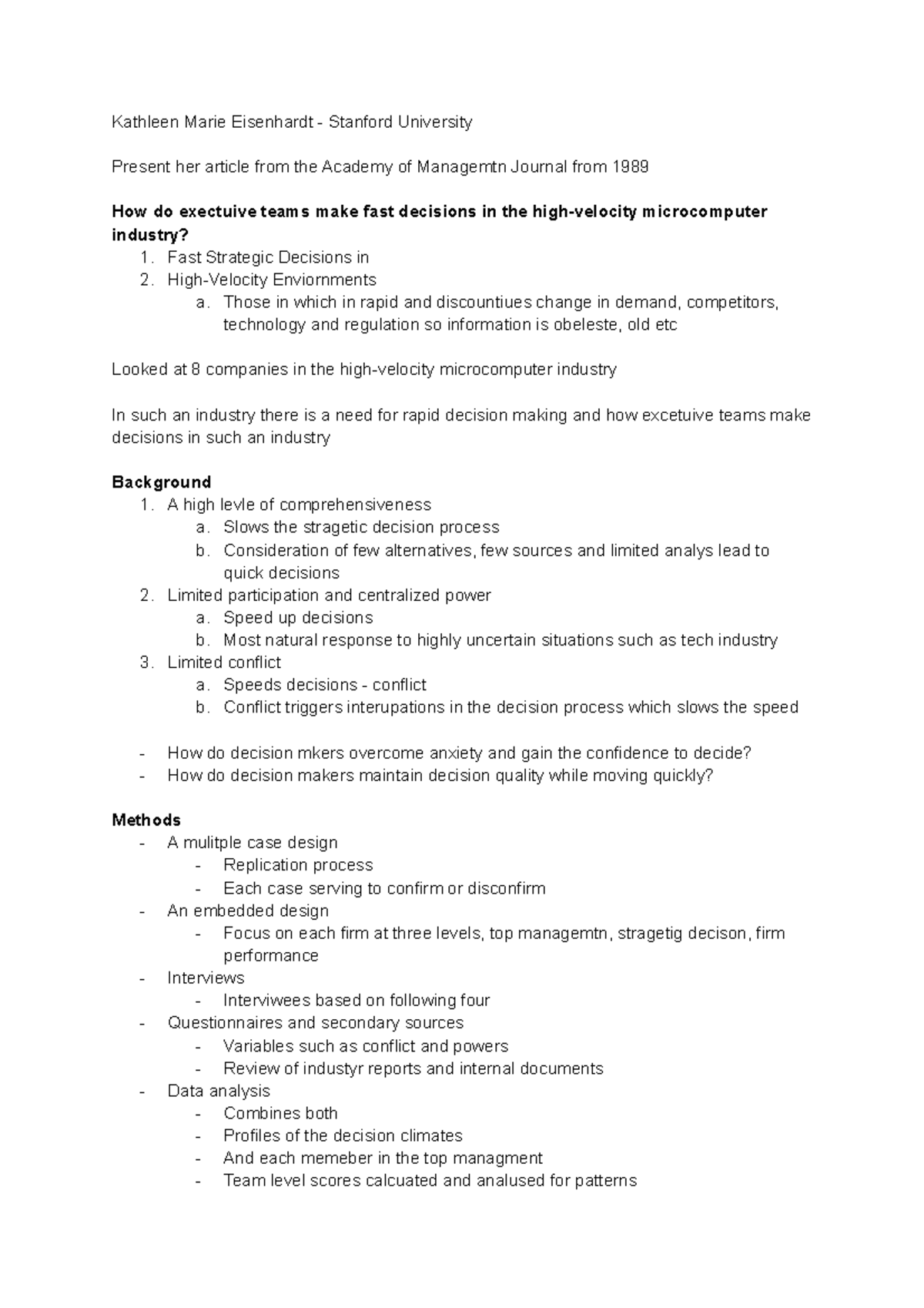 Making Fast Strategic Decisions in High-Velocity Environments ...