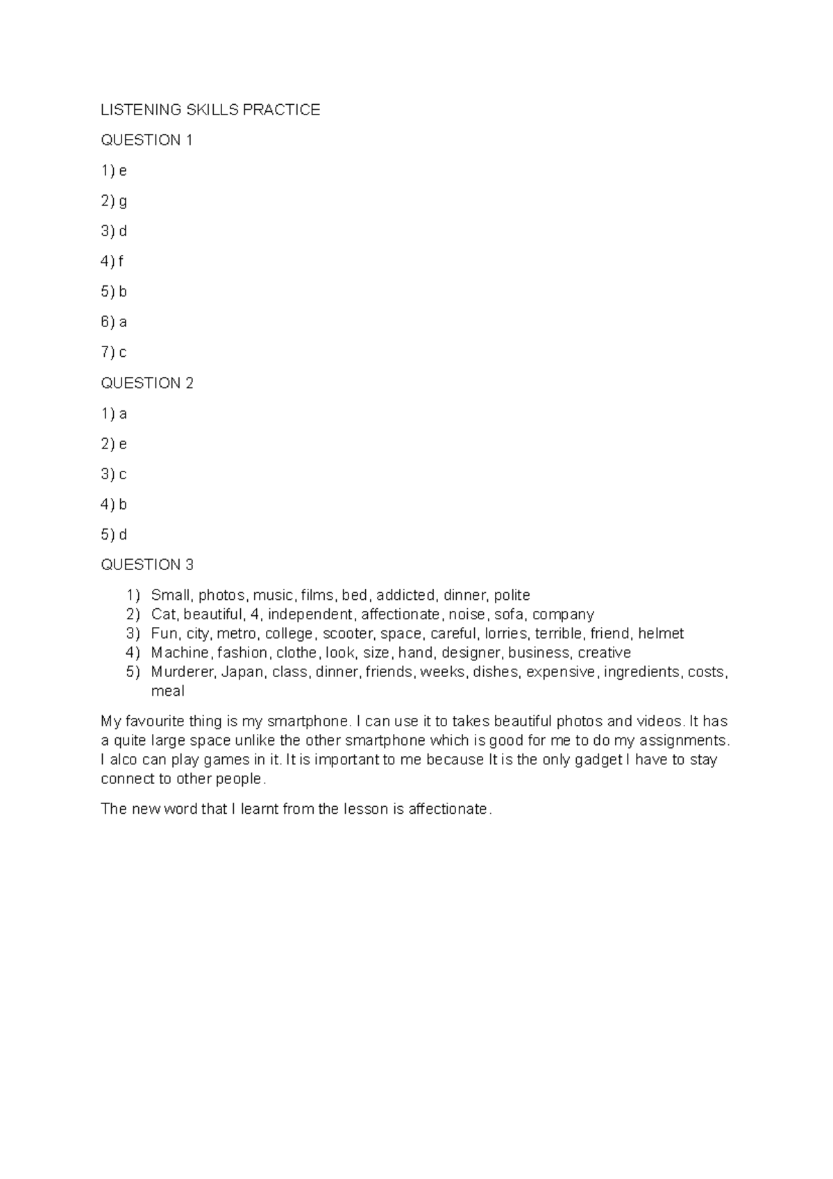 Listening Skills Practice - LISTENING SKILLS PRACTICE QUESTION 1 e g d ...