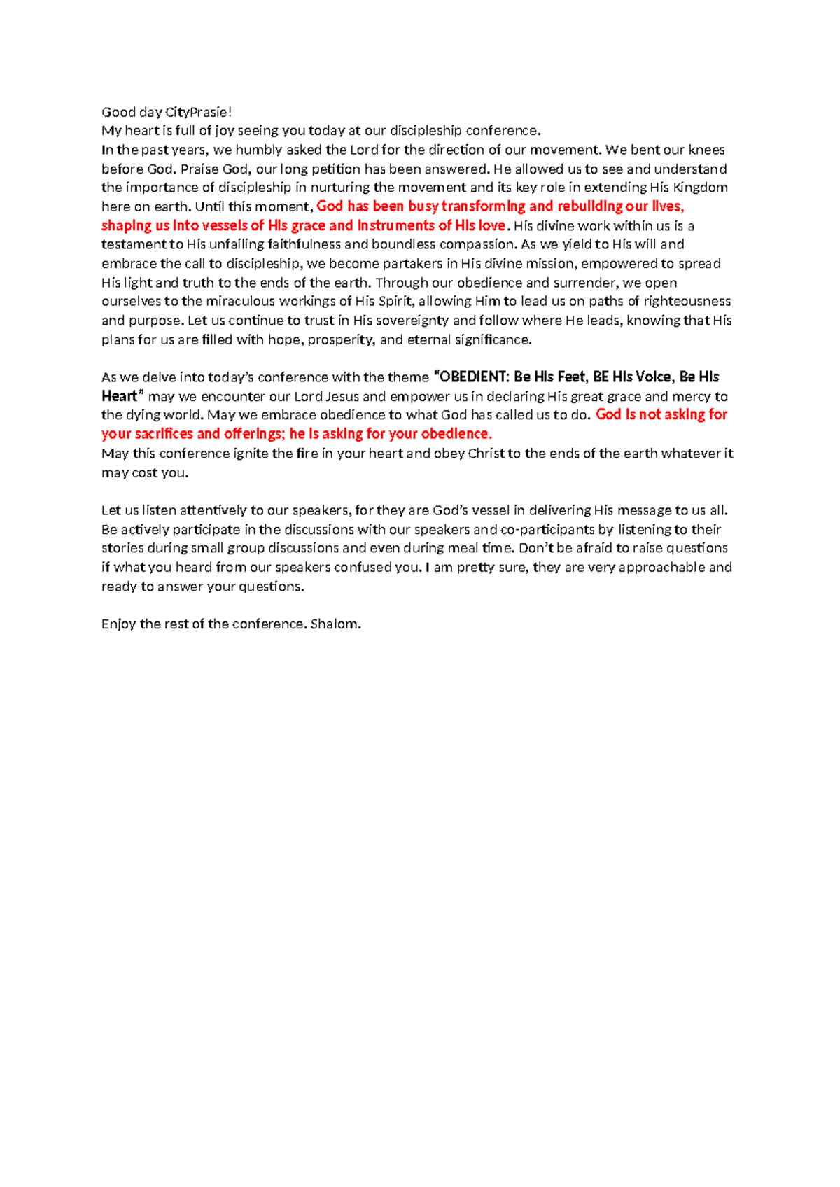 Introduction Speech Sample - Good day CityPrasie! My heart is full of ...