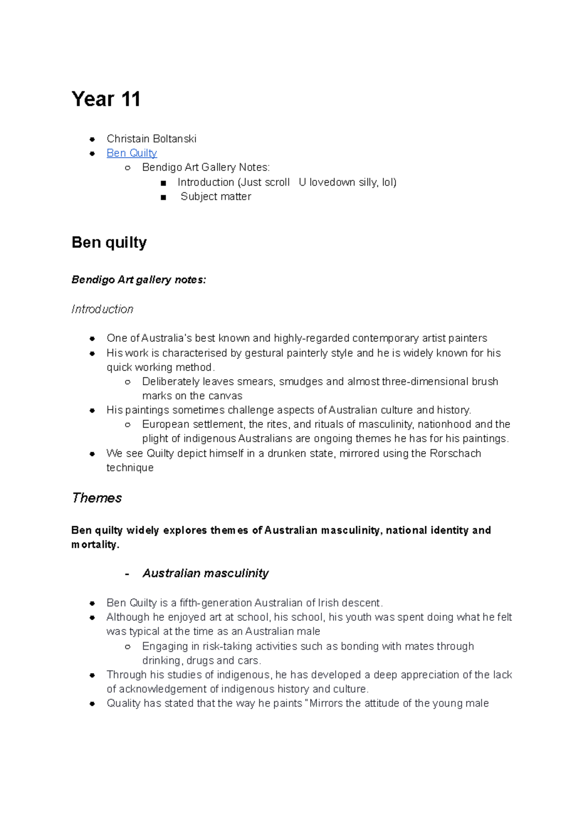 Art summary key notes - Year 11 Christain Boltanski Ben Quilty Bendigo ...