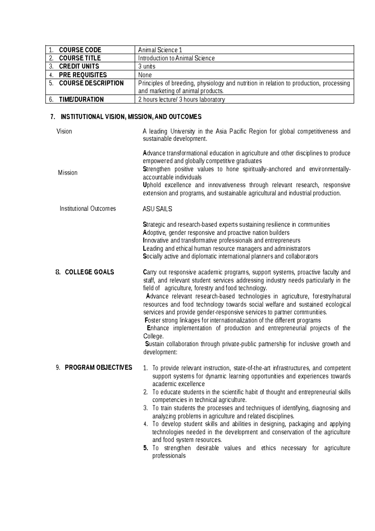 AS-1-1.-Introduction - COURSE CODE Animal Science 1 COURSE TITLE ...