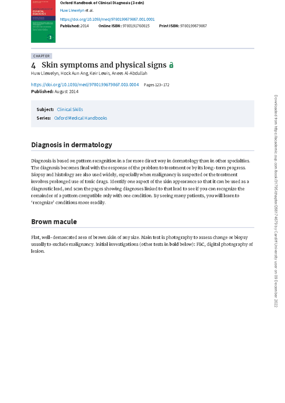 Oxford dermatology - Oxford Handbook of Clinical Diagnosis (3 edn) Huw ...