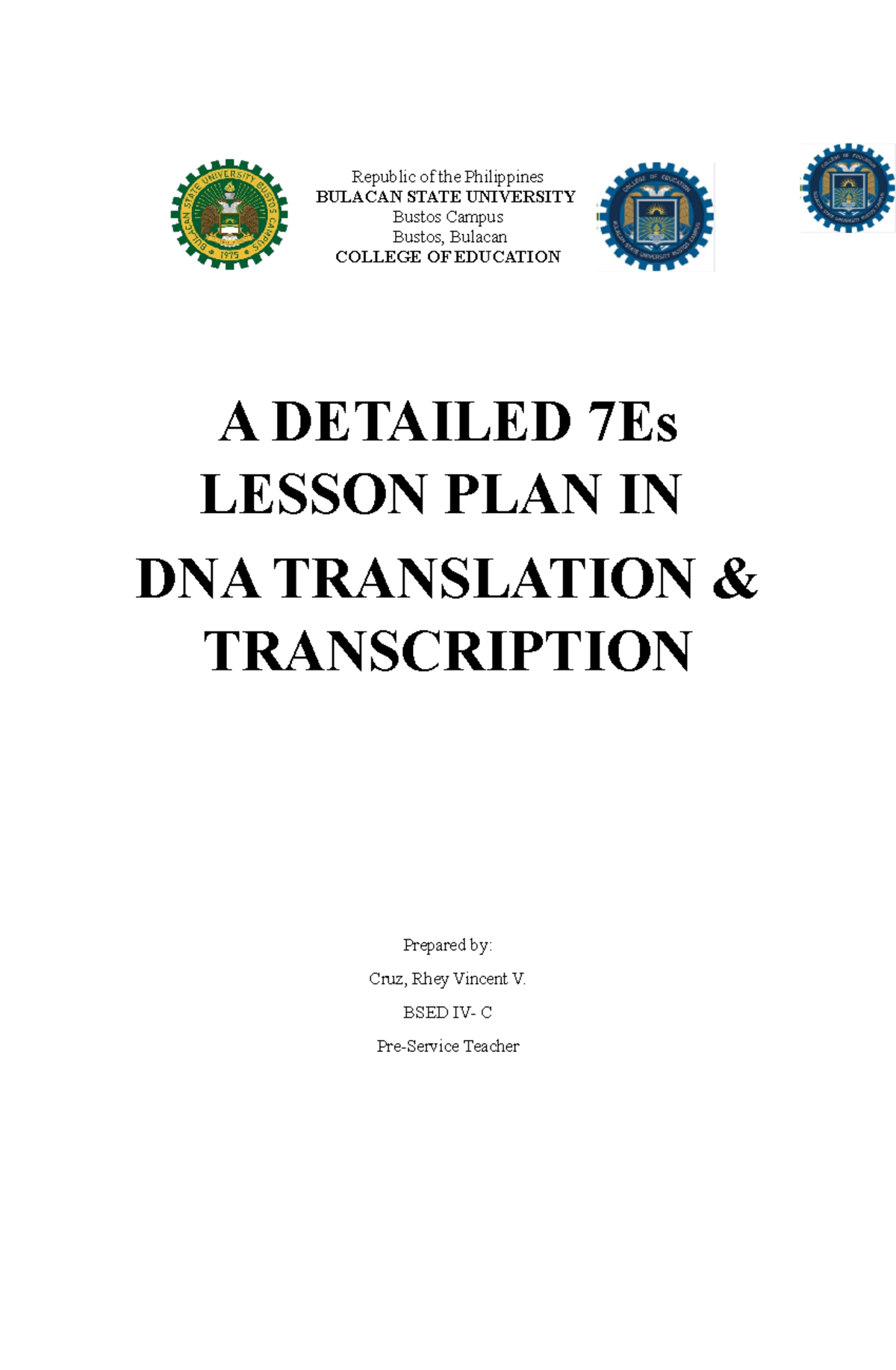 DNA Transcription and Translation Detailed Lesson Plan - Republic of ...