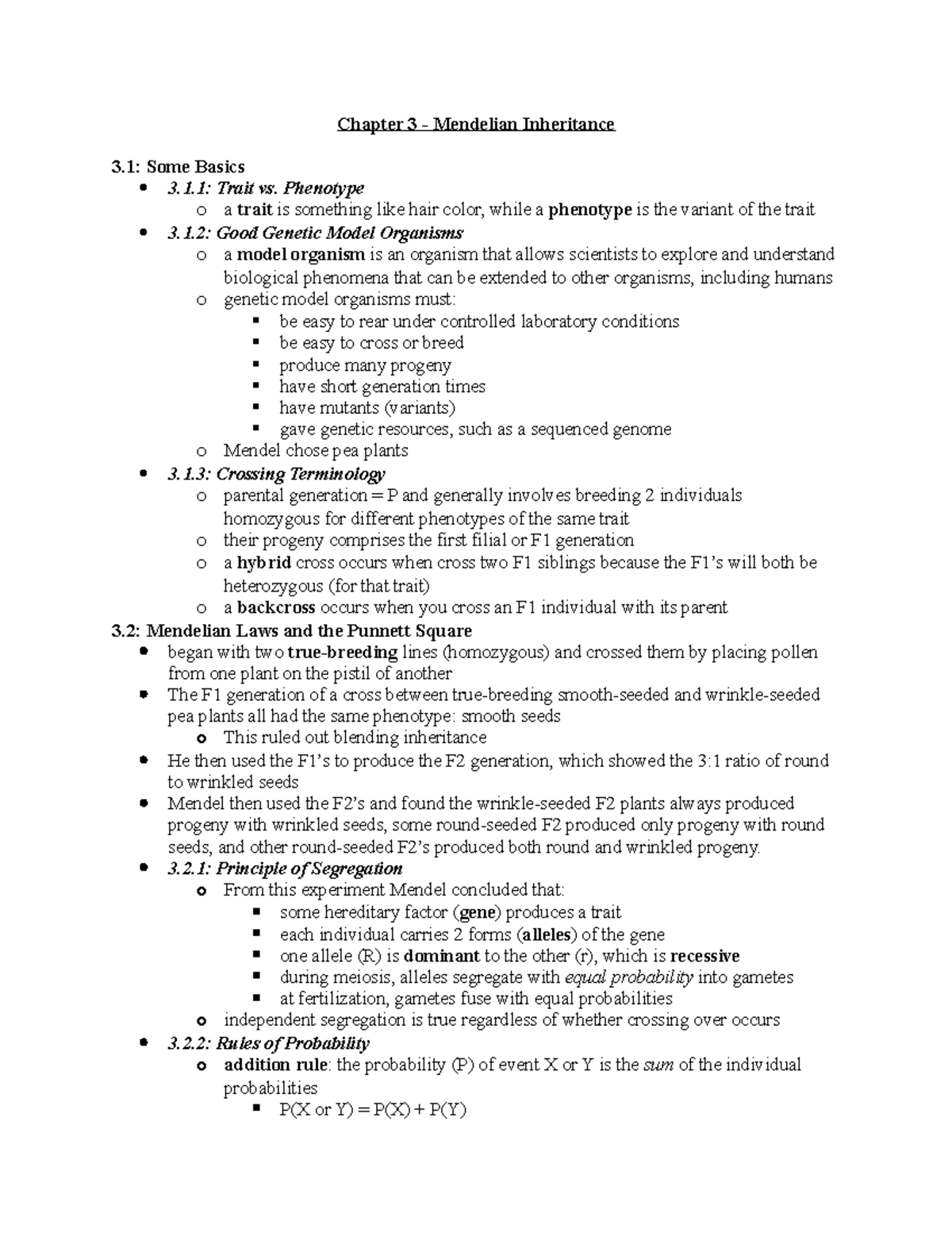Genetics - Chapter 3 - Chapter 3 - Mendelian Inheritance 3: Some Basics ...