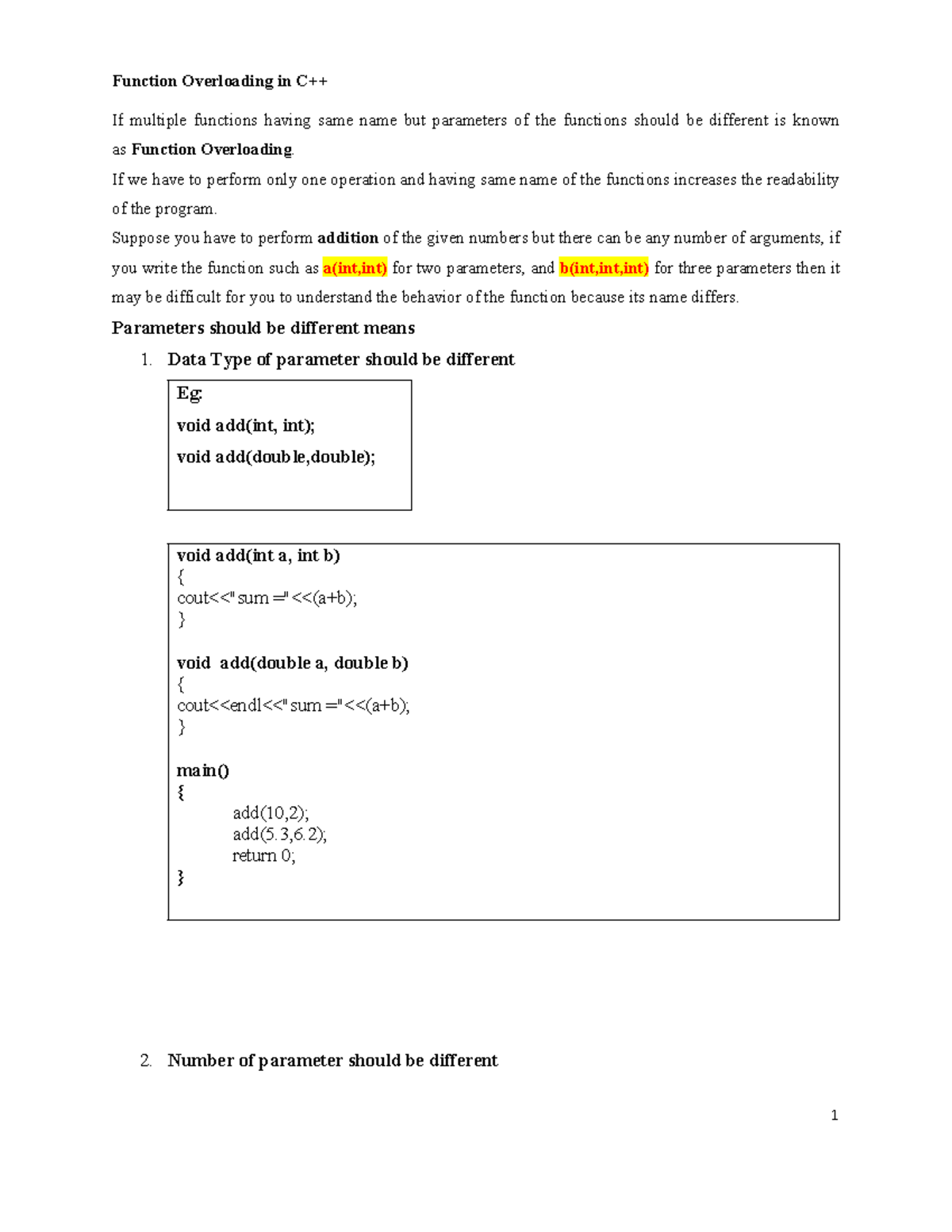 Function overloading - Really good notes by Banasthali Vidyapith's ...