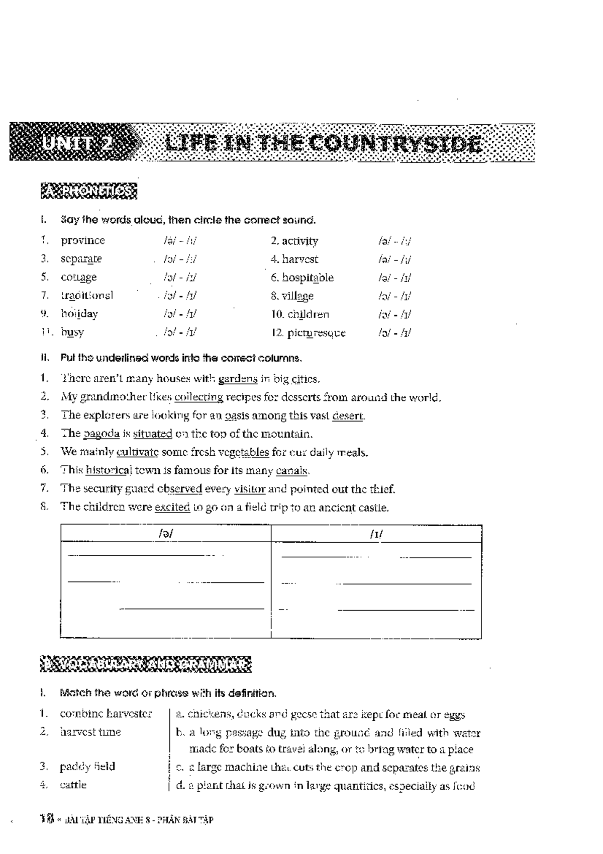 LIFE - hhjjj - UNIT 2 LIFE IN THE COUNTRYSIDE A. PHONETICS I. Say the ...