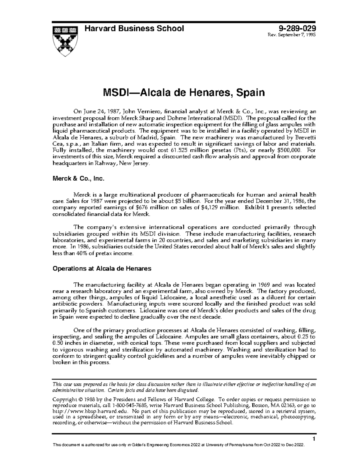 289029-PDF-ENG - Case study #13 - Harvard Business School 9-289- Rev. September 7, 1995 This ...