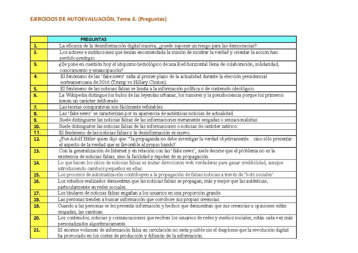Ejercicios DE Autoevaluación, Tema 3 - EWEwCLCLhS DE A U ThEV A LU A CLj b, Tema 3. (treguntas ...