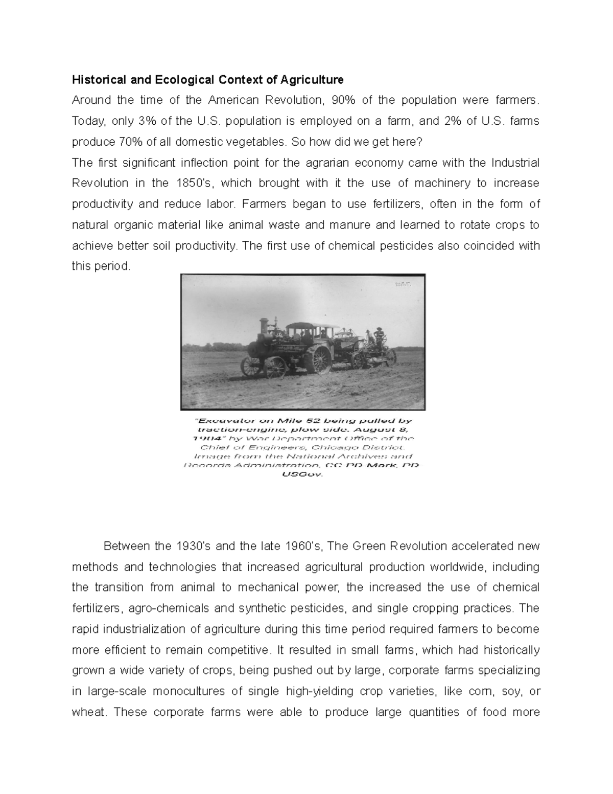 Historical and Ecological Context of Agriculture - Today, only 3% of ...
