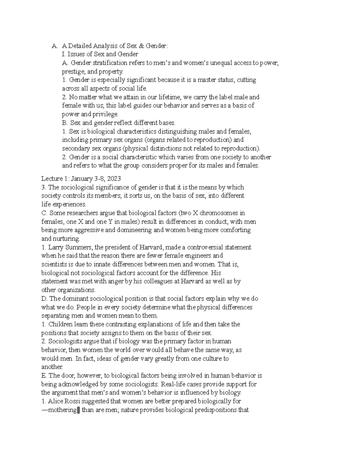 Issues of Sex and Gender - A. A Detailed Analysis of Sex & Gender: I ...