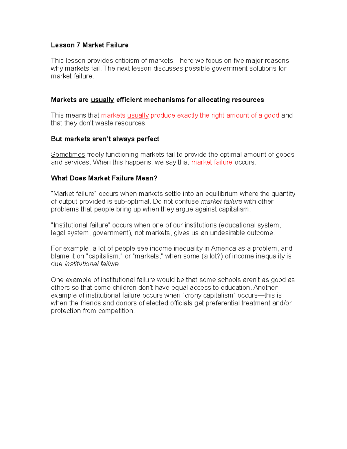 Lesson 7 Market Failure modified Jul 3 2020 - Lesson 7 Market Failure ...