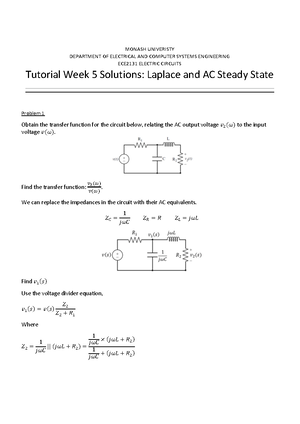 Tutorial Week 4 - Second-Order Transient Response - MONASH UNIVERISTY DEPARTMENT OF ELECTRICAL ...