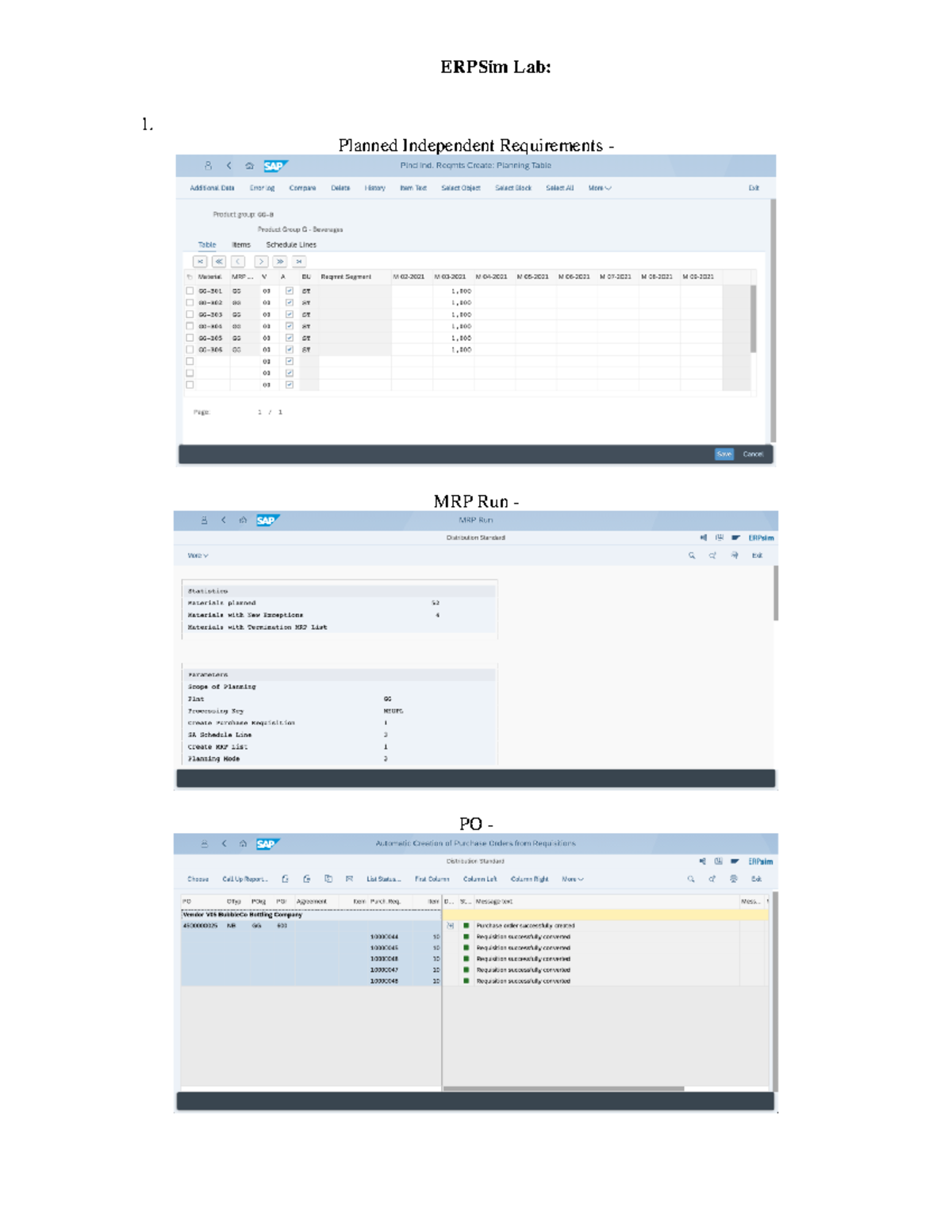 ERPSim Explanation - 1. Planned Independent Requirements - MRP Run - PO ...