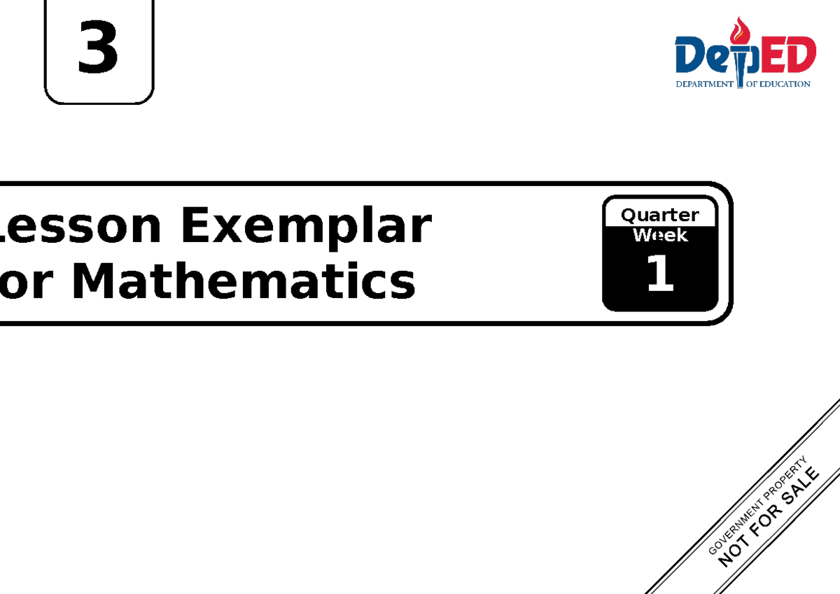 Lesson Exemplar Template - 3 Week Quarter 1 Learning Activity Sheet for Mathematics Grade 3 ...