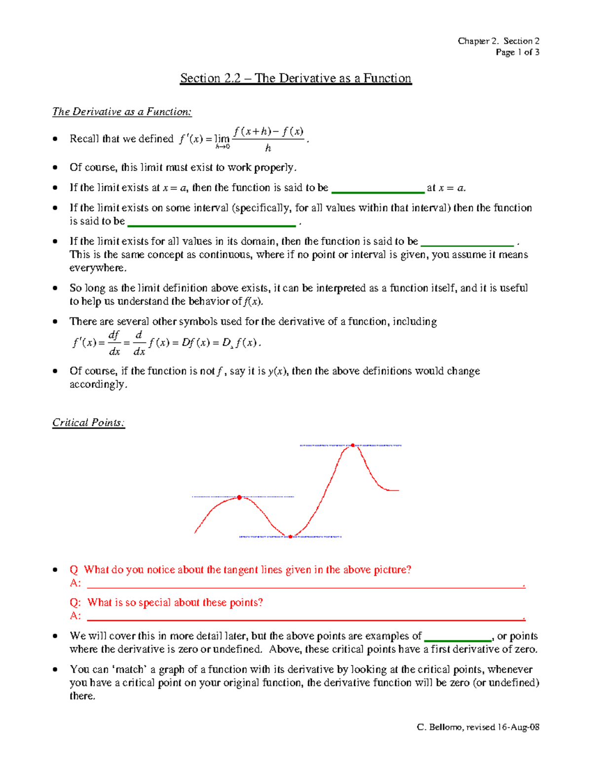 Ch02-Sect02B Section 2.2 – The Derivative as a Function - Chapter 2 ...