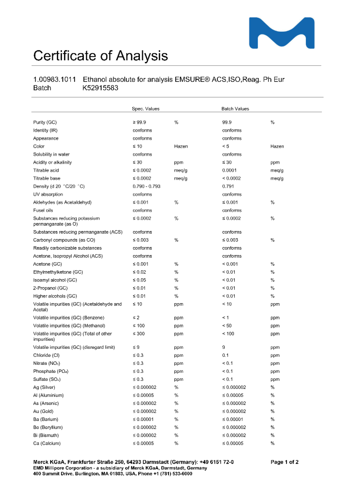 Merck 99 -MSDS -Details - Environmental Chemical Engineering - Studocu