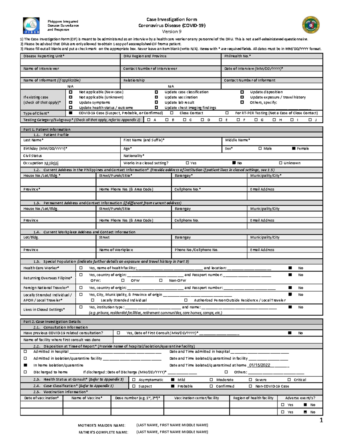CIF Version 9 - report - 1 Philippine Integrated Disease Surveillance ...