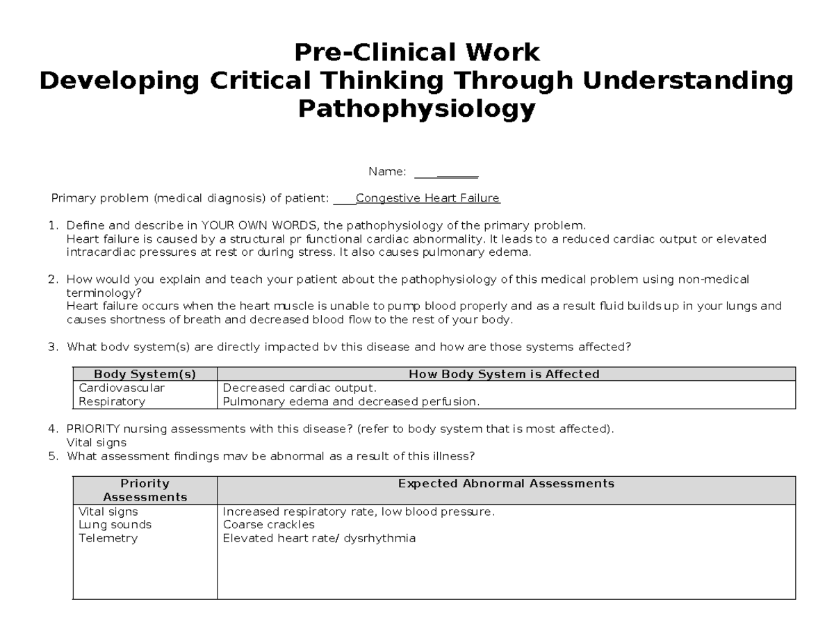 Preclinical assignment pathophysiology copd - Pre-Clinical Work ...
