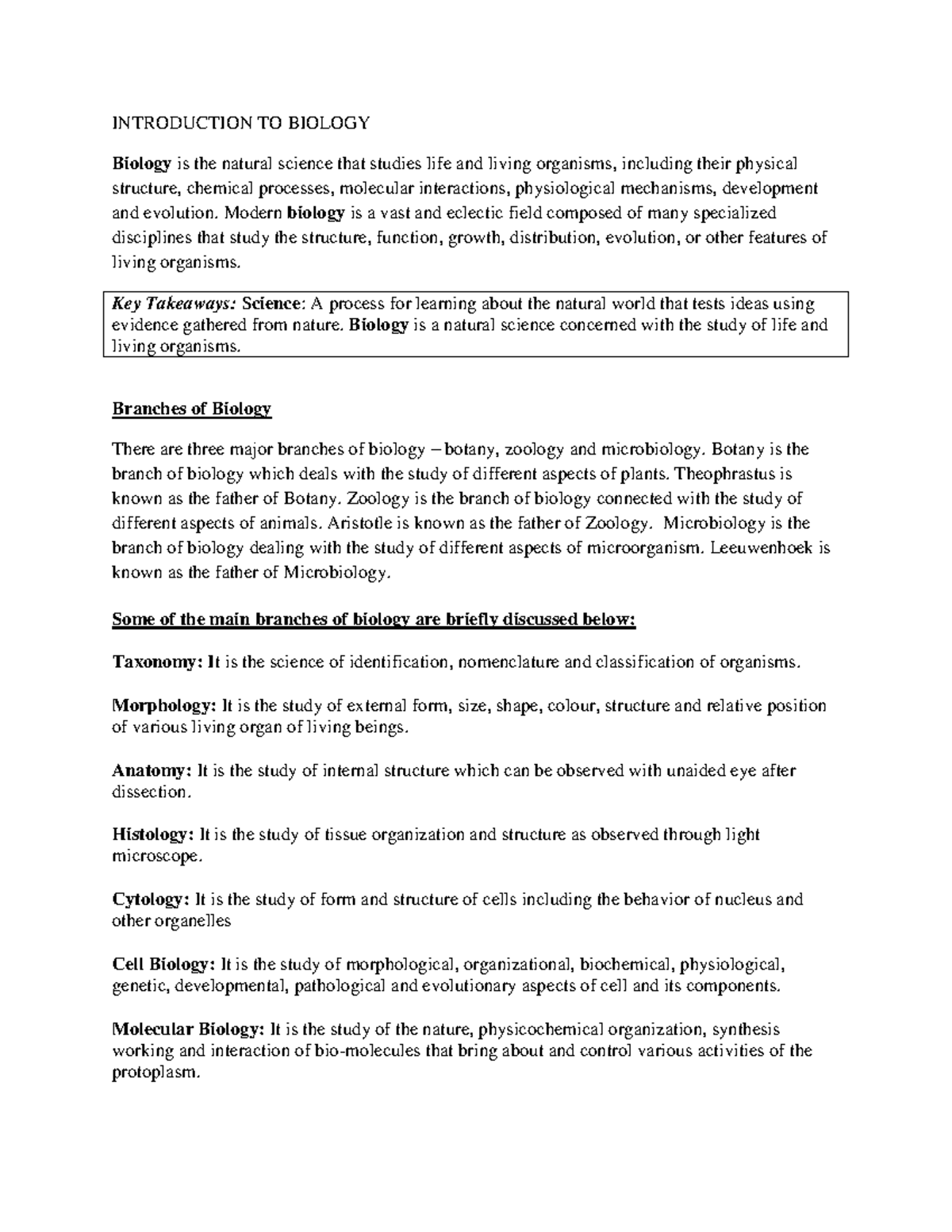 Biological Sciences CND - INTRODUCTION TO BIOLOGY Biology is the ...