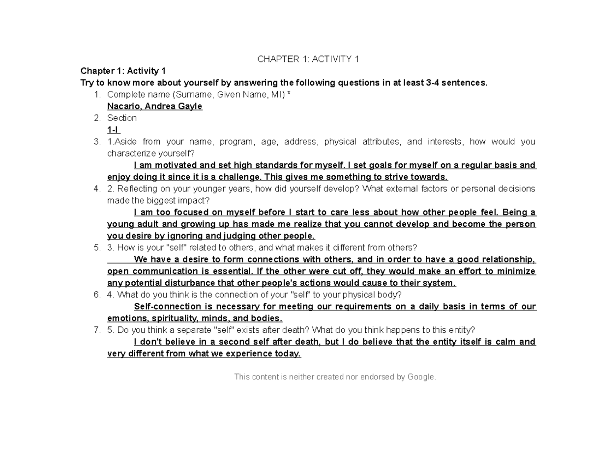 Portfolio 1 - sige lang pii - CHAPTER 1: ACTIVITY 1 Chapter 1: Activity ...