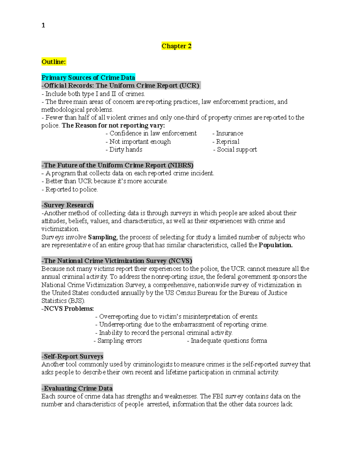 Chapter 2 - Summary Criminology - 1 Chapter 2 Outline: Primary Sources ...