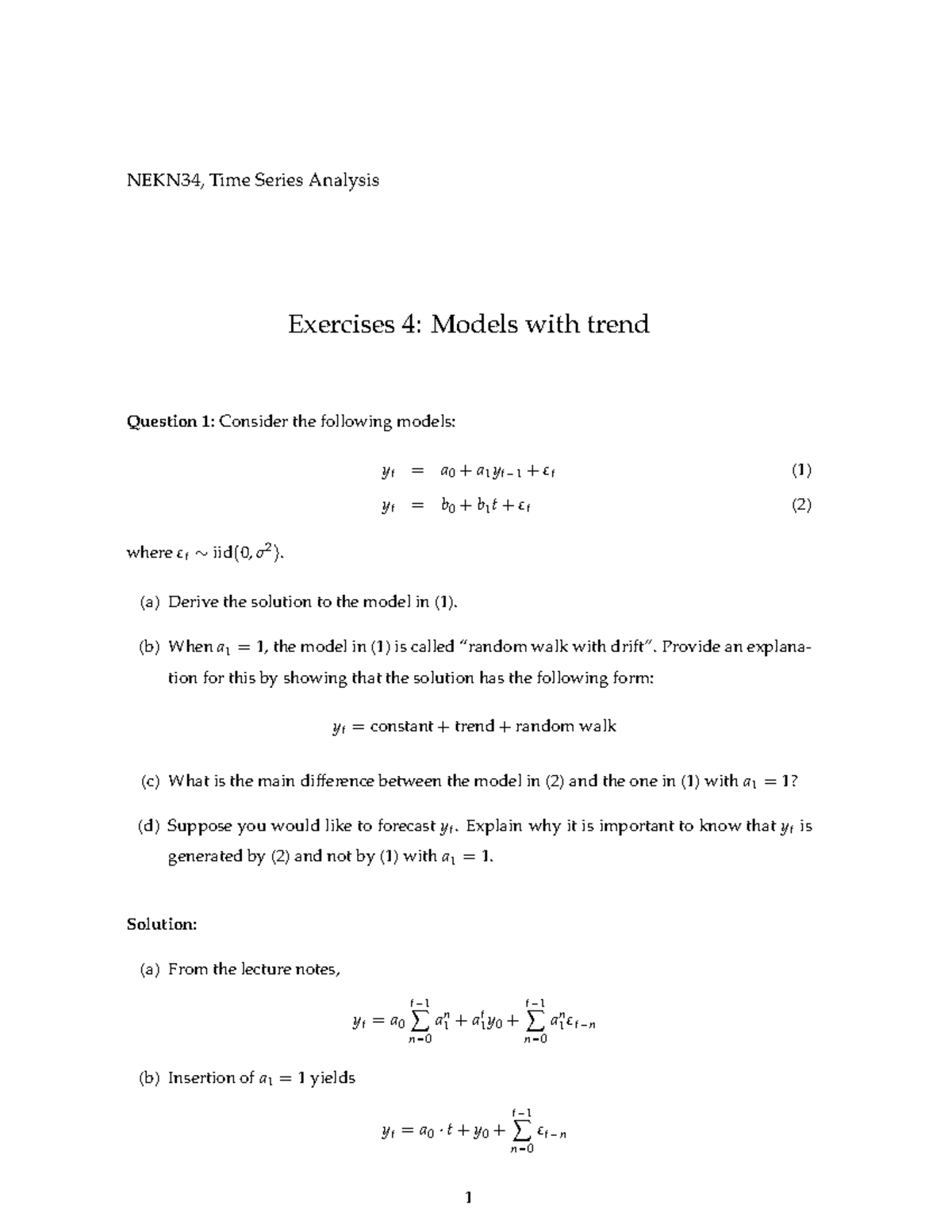 Qs ch4 - övningar - NEKN34, Time Series Analysis Exercises 4: Models ...