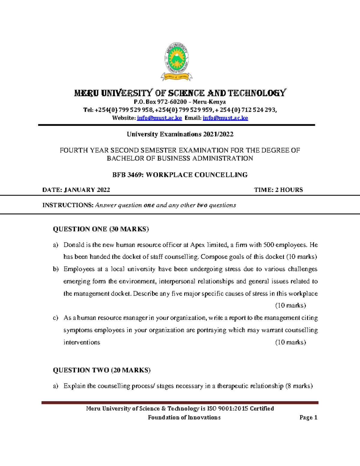 BFB 3469 Workplace Councelling - Meru University of Science ...