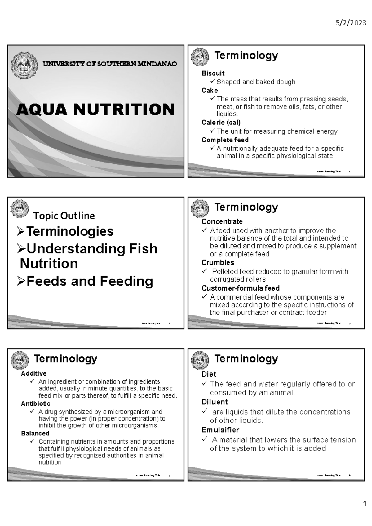 Aqua-Nutrition - aqua - UNIVERSITY OF SOUTHERN MINDANAO AQUA NUTRITION Topic Outline ...