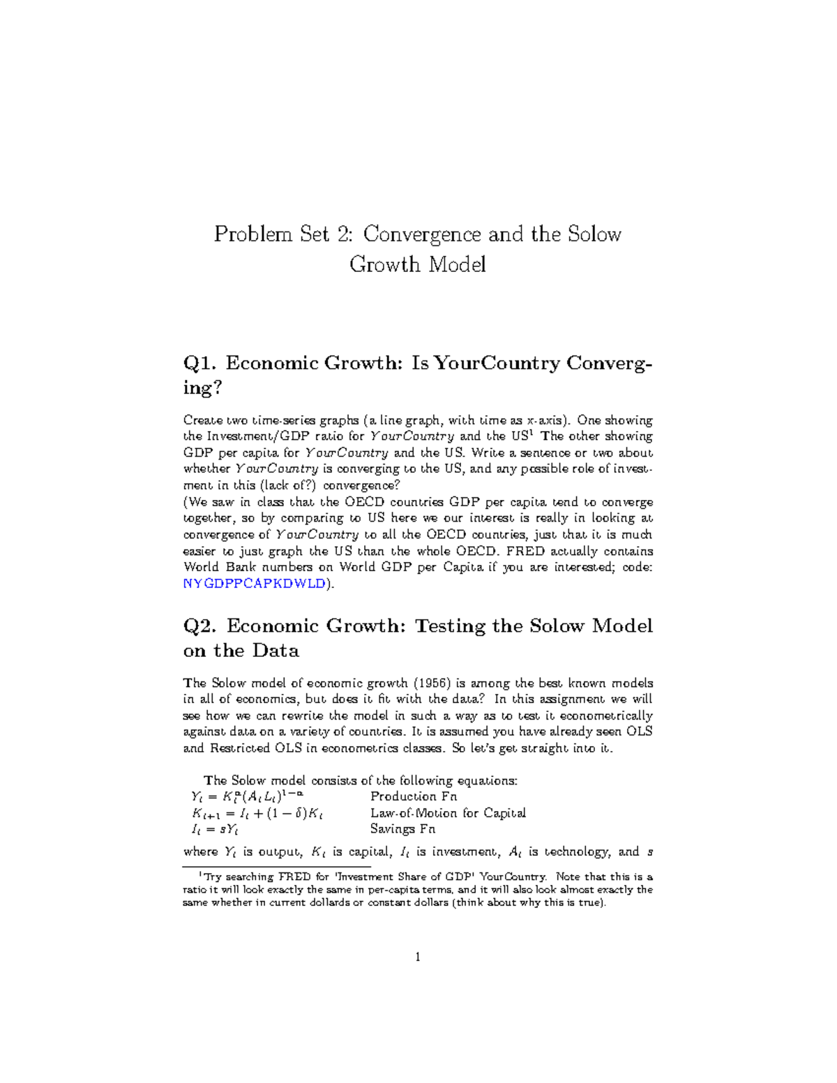 Problem Set Growth And Convergence - Problem Set 2 - Problem Set 2: Convergence and the Solow ...