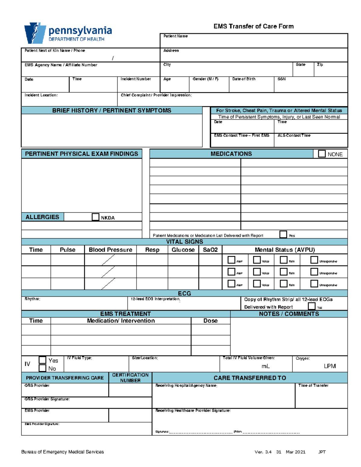 EMS CARE Transfer FORM v3.4 3-31-21 - Bureau of Emergency Medical ...