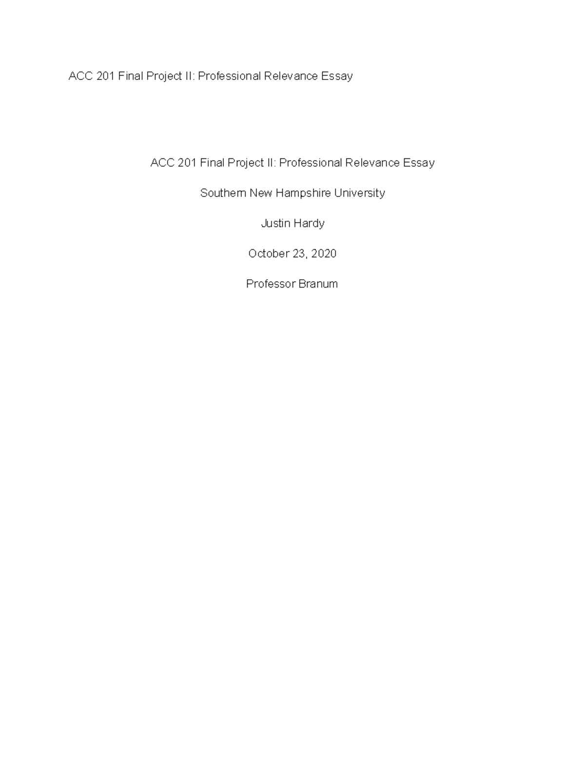 ACC 201 Final Project Submission - ACC 201 Final Project II ...