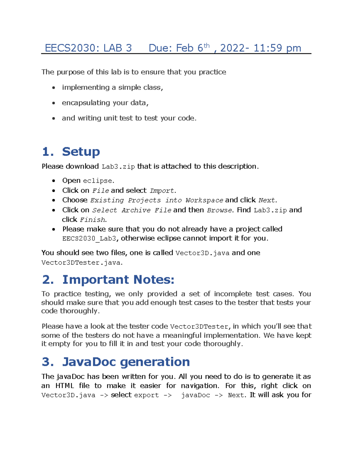 Lab3 CLO2 - Labs - EECS2030: LAB 3 Due: Feb 6th , 2022- 11:59 pm The purpose of this lab is to ...