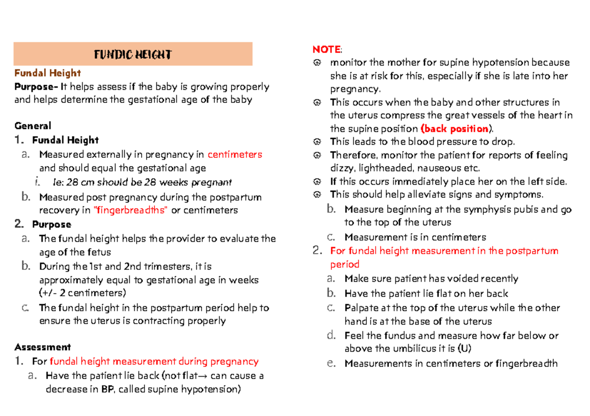 Fundal Height and Leopolds - Fundal Height Purpose- It helps assess if ...
