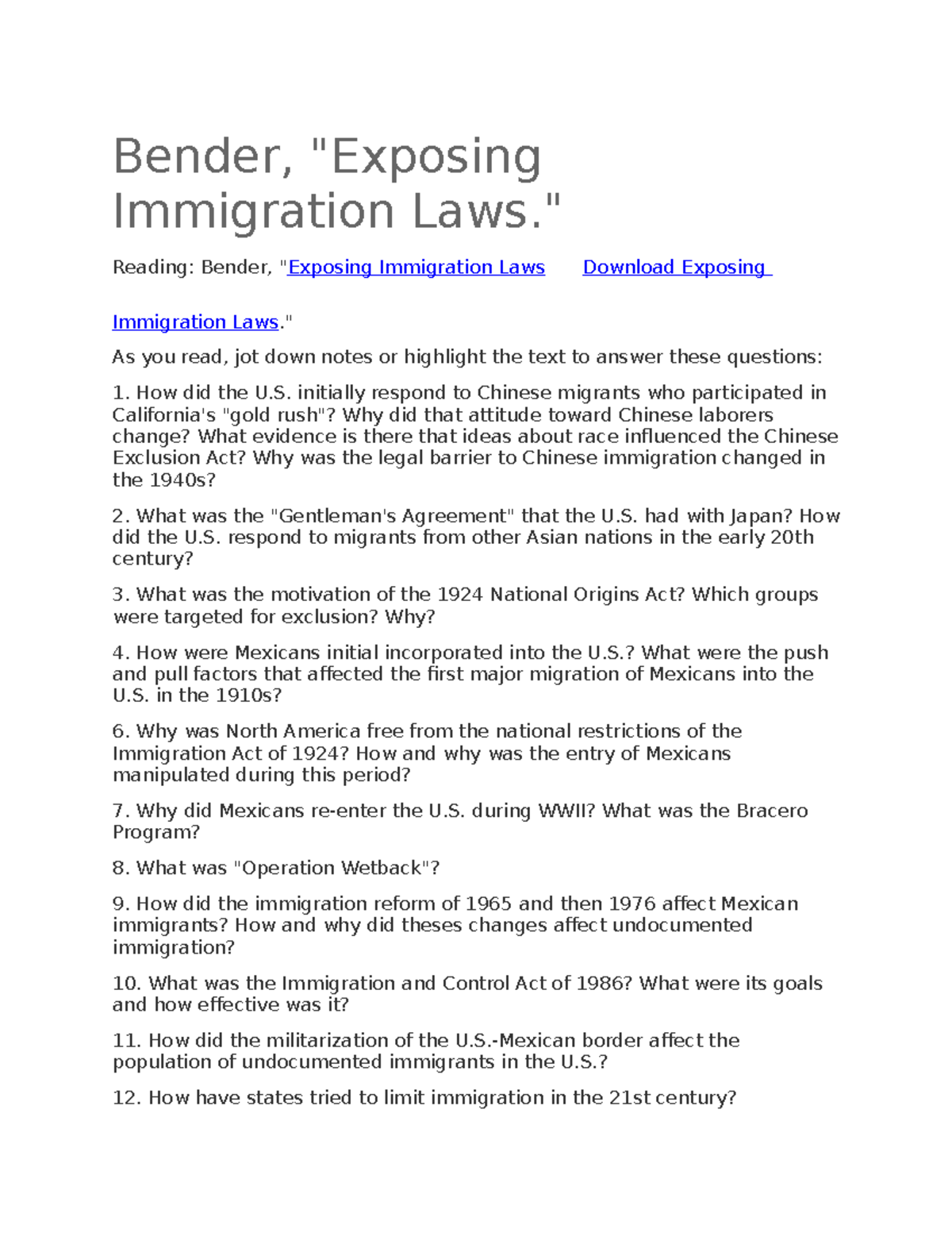 Bender, Exposing Immigration Laws - Bender, "Exposing Immigration Laws ...