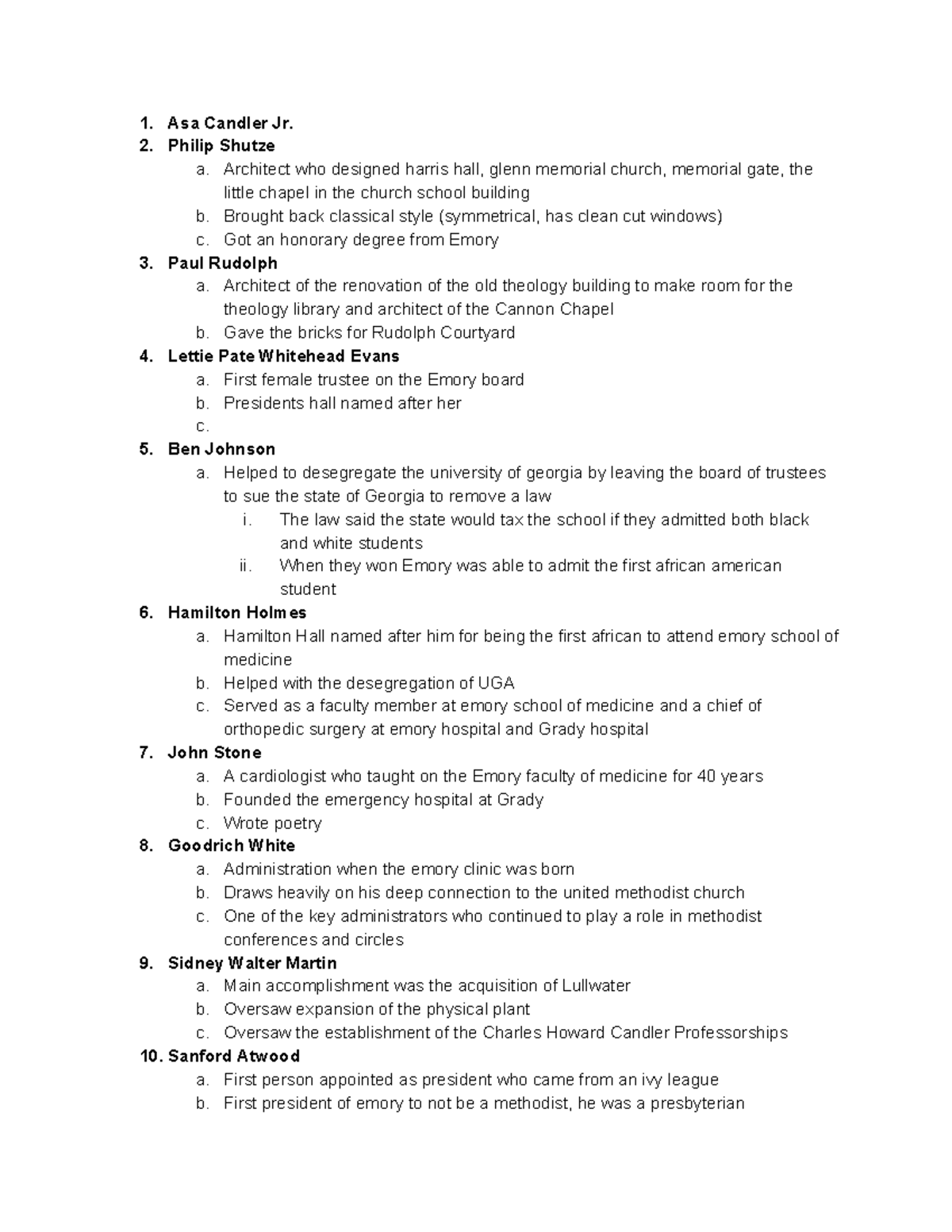 Final Study Guide - Asa Candler Jr. Philip Shutze a. Architect who ...