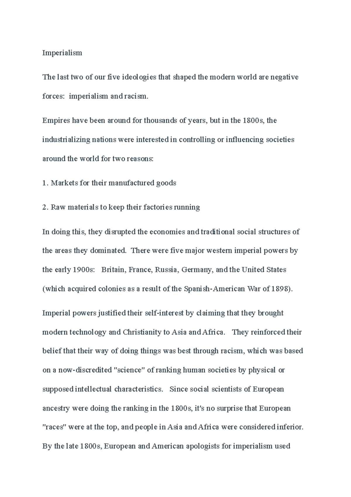 History 3 - Imperialism in the 19th century - Imperialism The last two ...